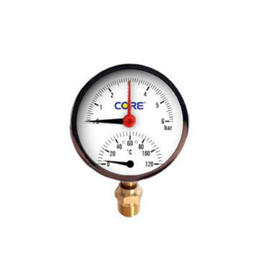 Smith Brothers Stores Ltd | 80mm Dial 0-6 Bar & 120C CORE Combined Pressure & Temp Gauge, Bottom ...